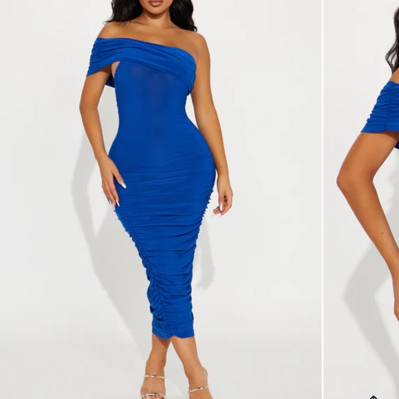 Dresses | Elegant Blue Offshoulder Dress | Poshmark